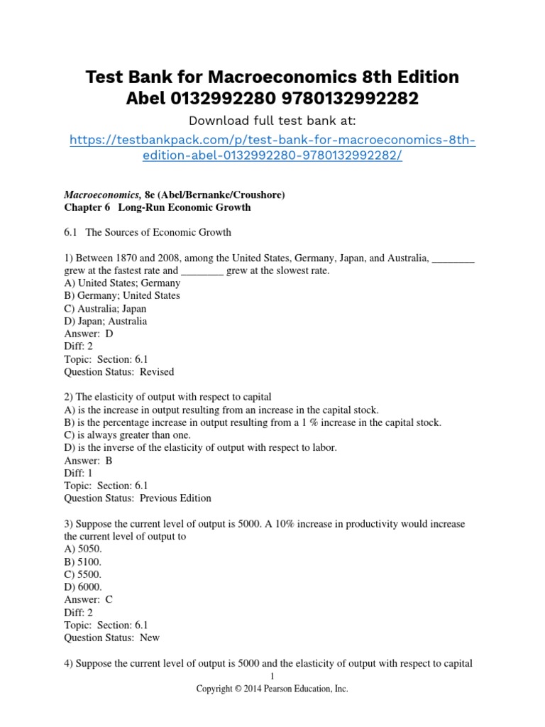 Macroeconomics 8th Edition Abel Test Bank Download | PDF