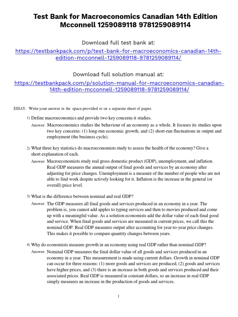 Macroeconomics Canadian 14th Edition Mcconnell Test Bank Download | PDF ...