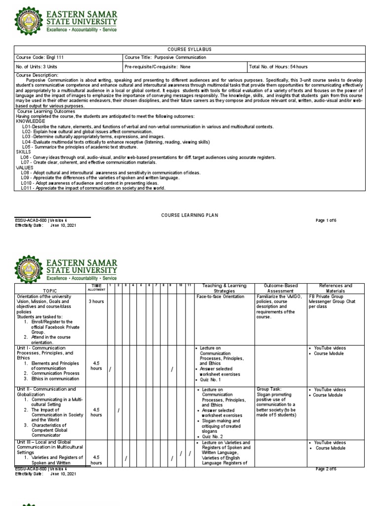 PurComm Course Syllabus 5th Version | PDF | Communication | Cross ...