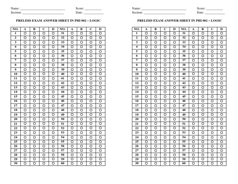 Prelim Exam Answer Sheet Phi 002 | PDF