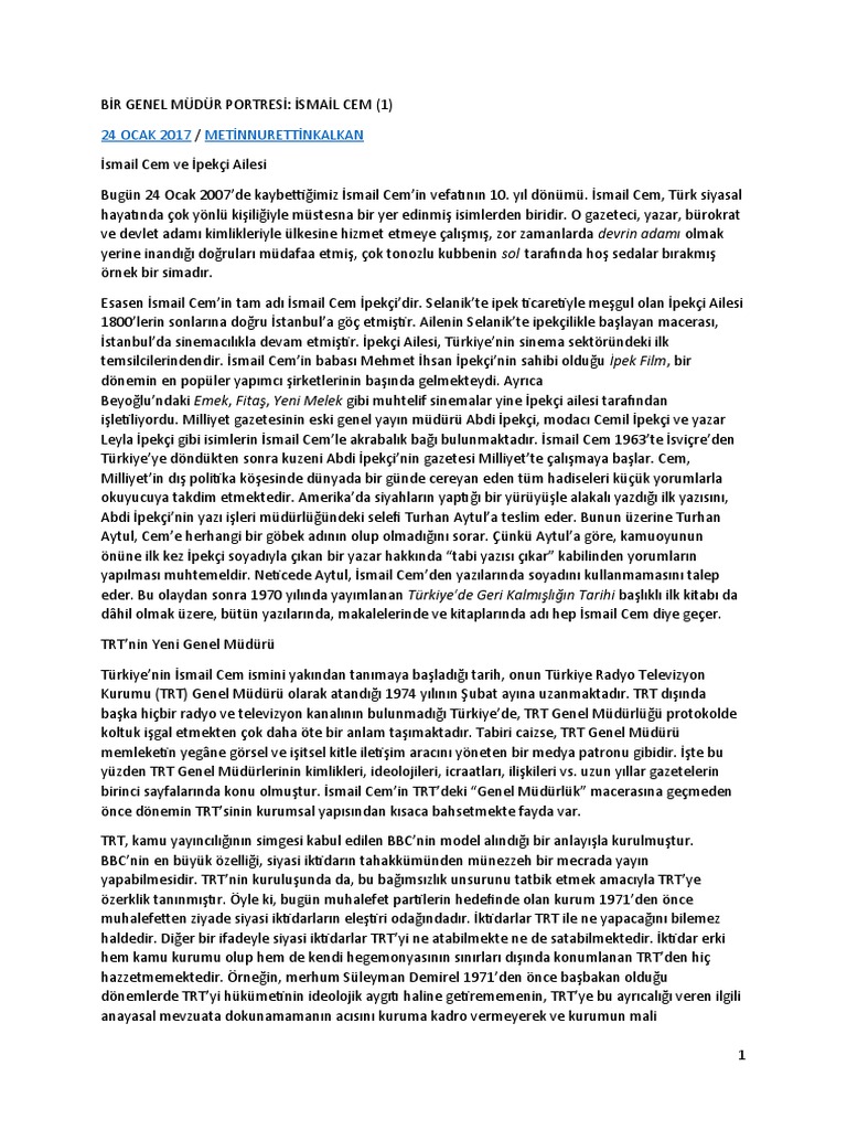 Ismail Cem TRT | PDF