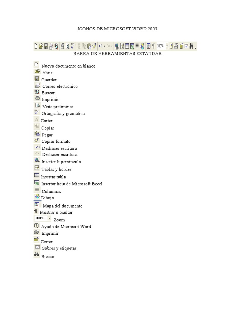Iconos y Herramientas de Word 2003 | PDF