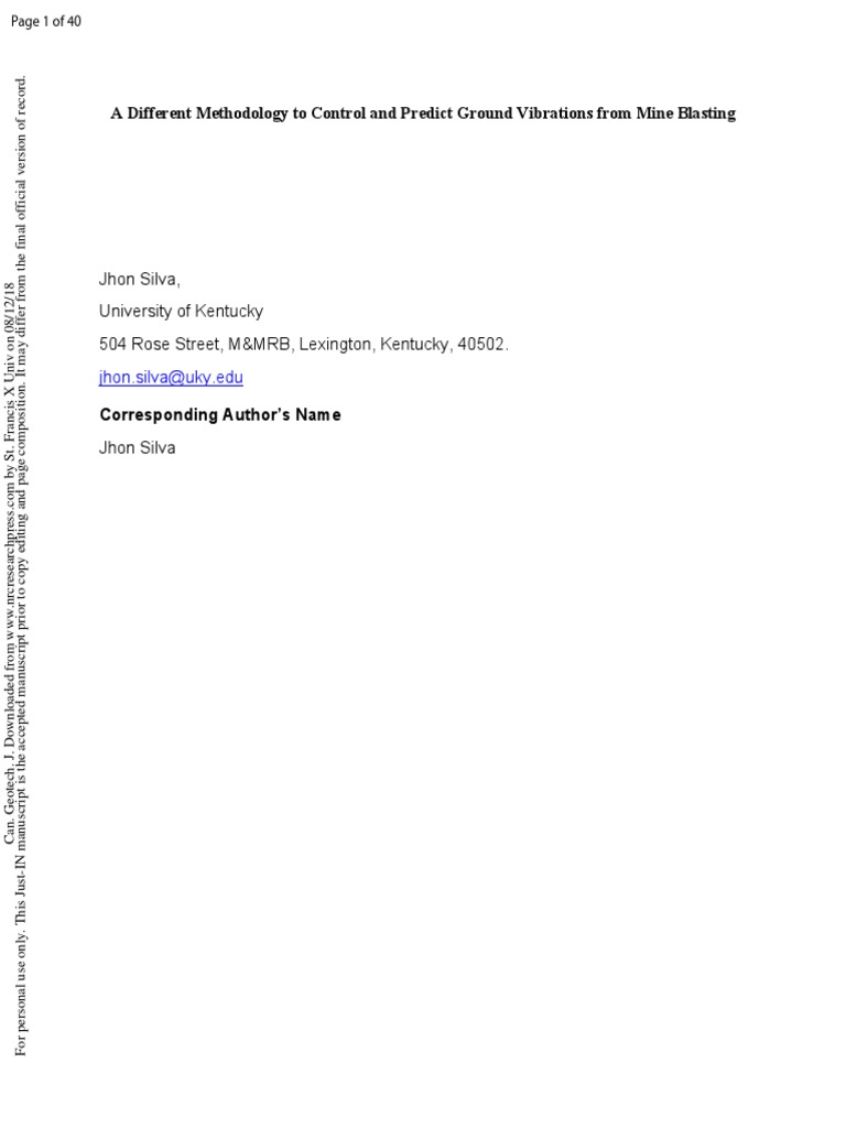 A Different Methodology To Control and Predict Ground Vibrations From Mine Blasting 2018 | PDF