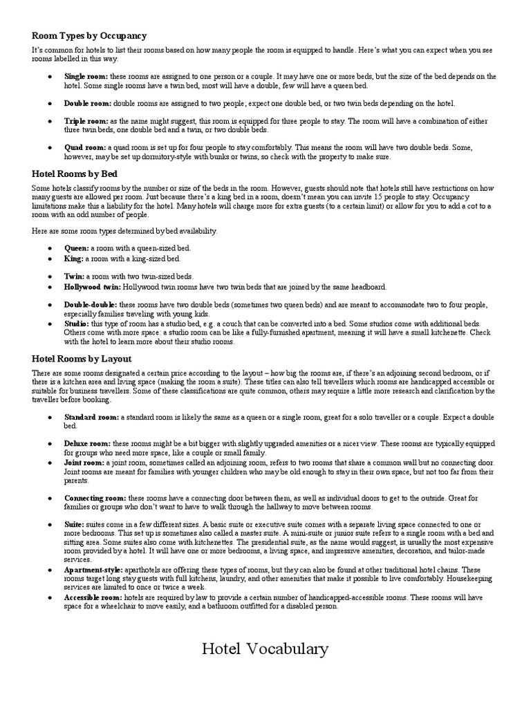 Hotel Room Guide for Travelers | PDF
