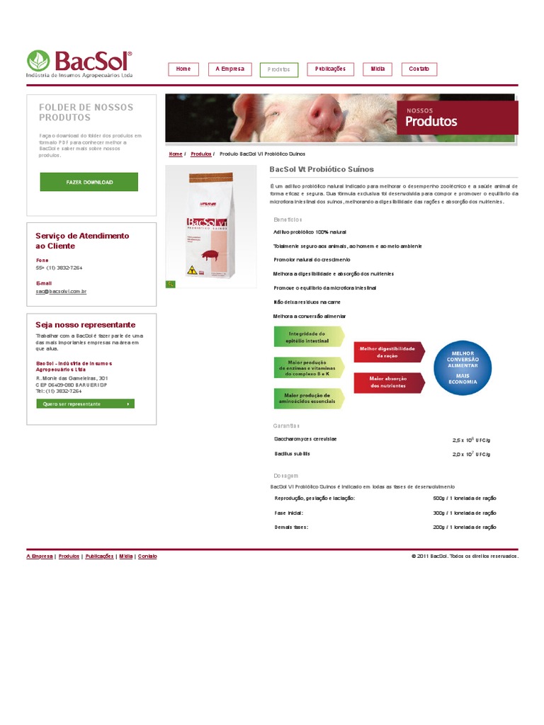 BacSol VT Probiótico Suínos | PDF | Nutrição | Dieta e Nutrição