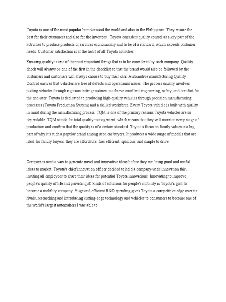 Toyota's Commitment to Quality Control | PDF