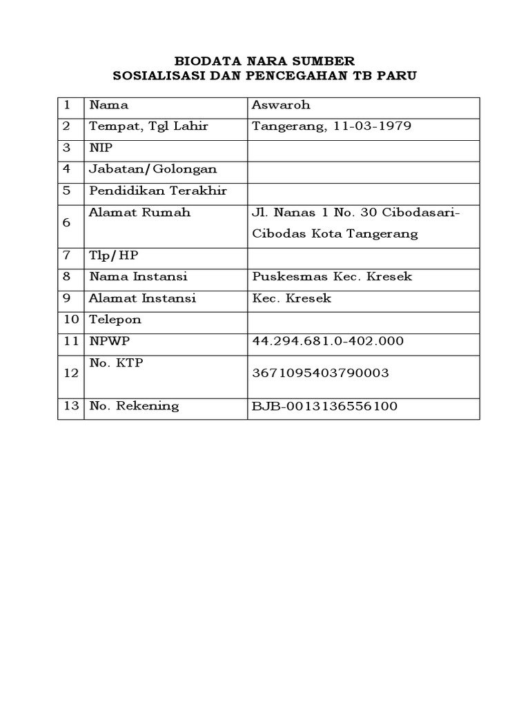 Biodata Narasumber | PDF | Gaya Hidup