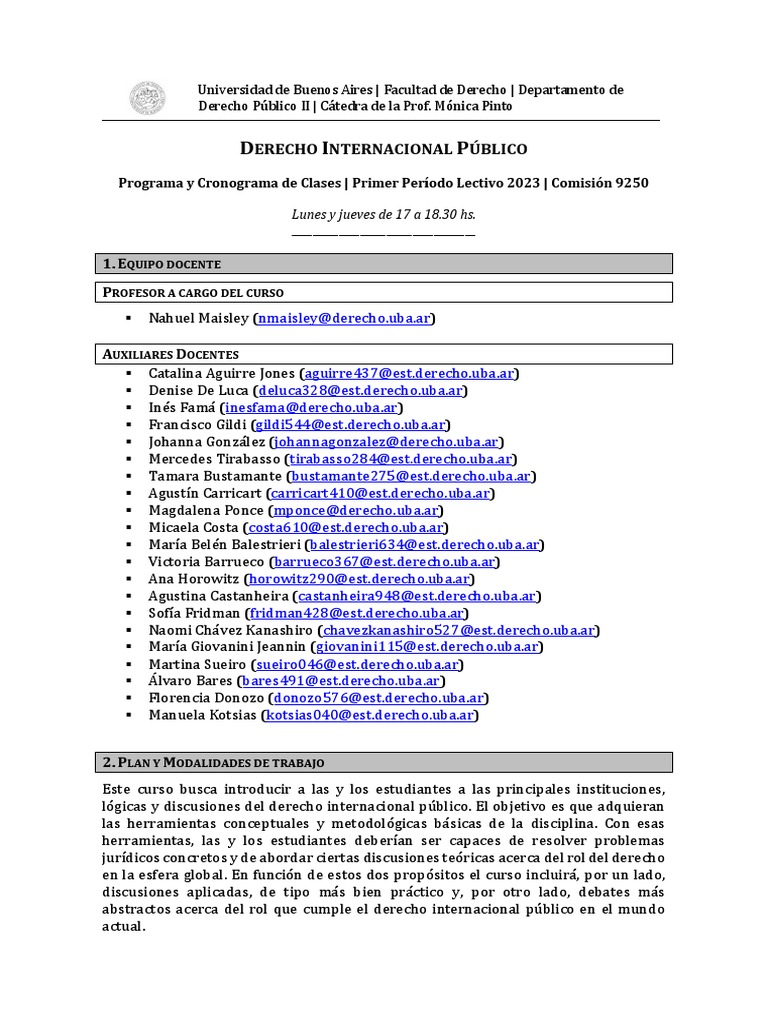 Derecho Internacional - Programa - 2C 2023 - Versión Al 15 de Agosto | PDF