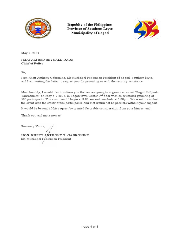 Request for Police Security Assistance | PDF | Sports & Recreation ...