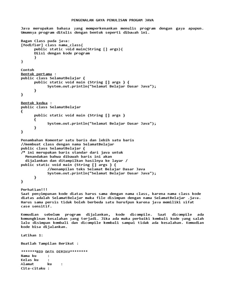 Materi Praktek Semester 3 PBO Java XI RPL | PDF