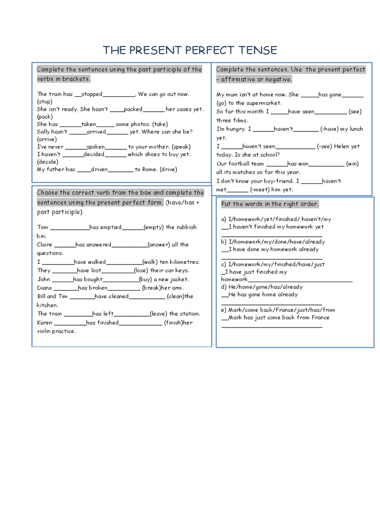 Present Perfect Tense Exercises | PDF | Verb | Perfect (Grammar)