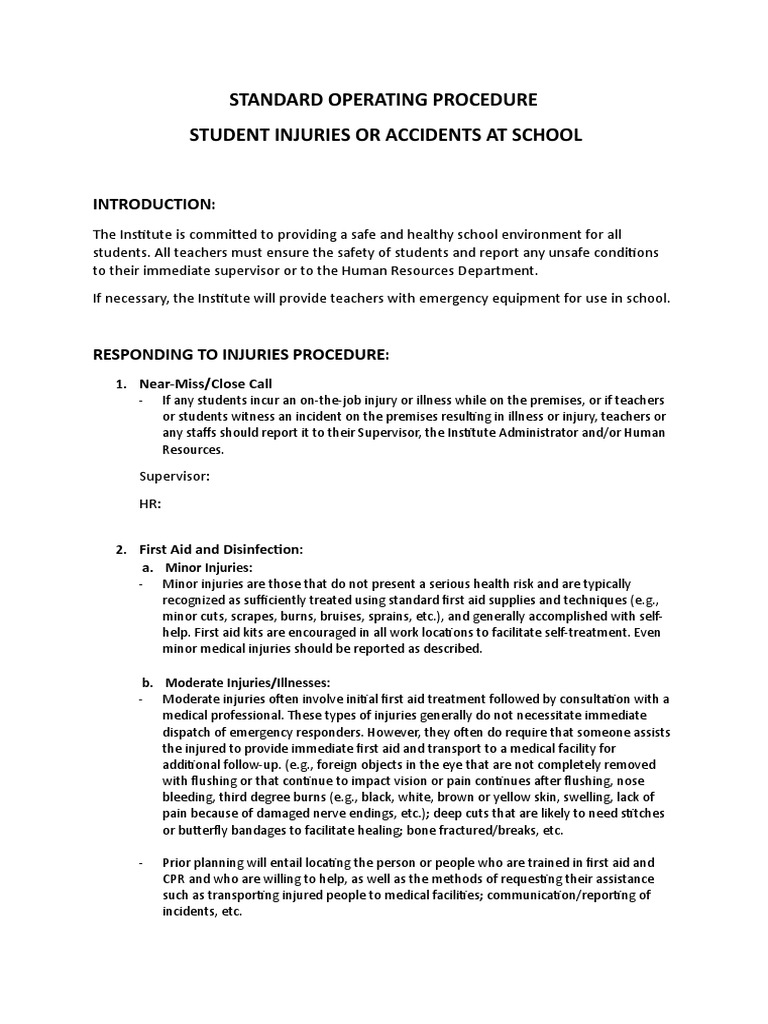 SOP for Student Injury Response | PDF