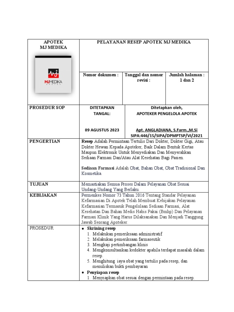 Sop Apotek | PDF