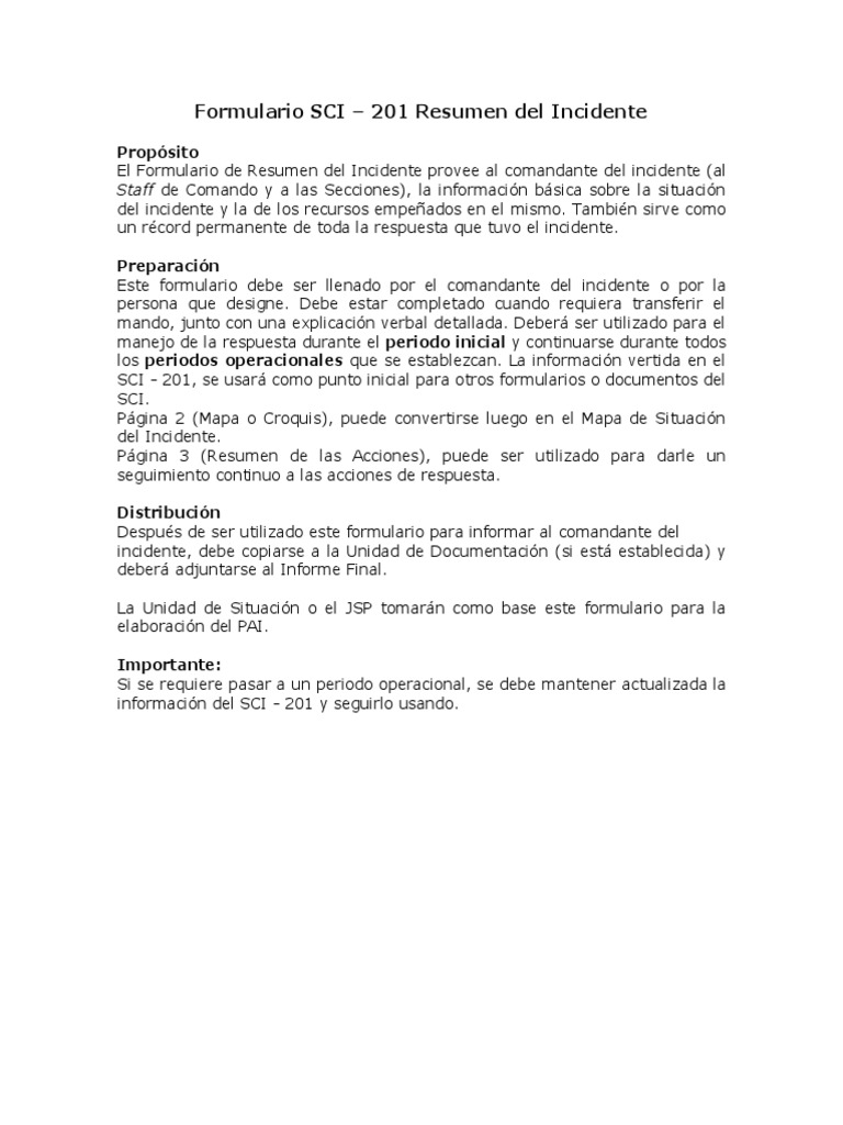 Formulario SCI 201 | PDF