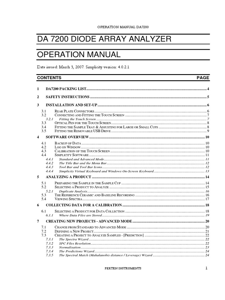 DA 7200 Operation Manual-March 5 2007 | PDF