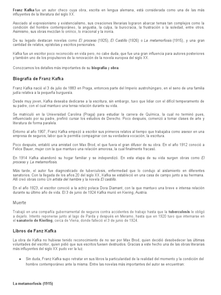Franz Kafka | PDF | Franz Kafka | La metamorfosis Franz Kafka | PDF | Franz Kafka | La metamorfosis