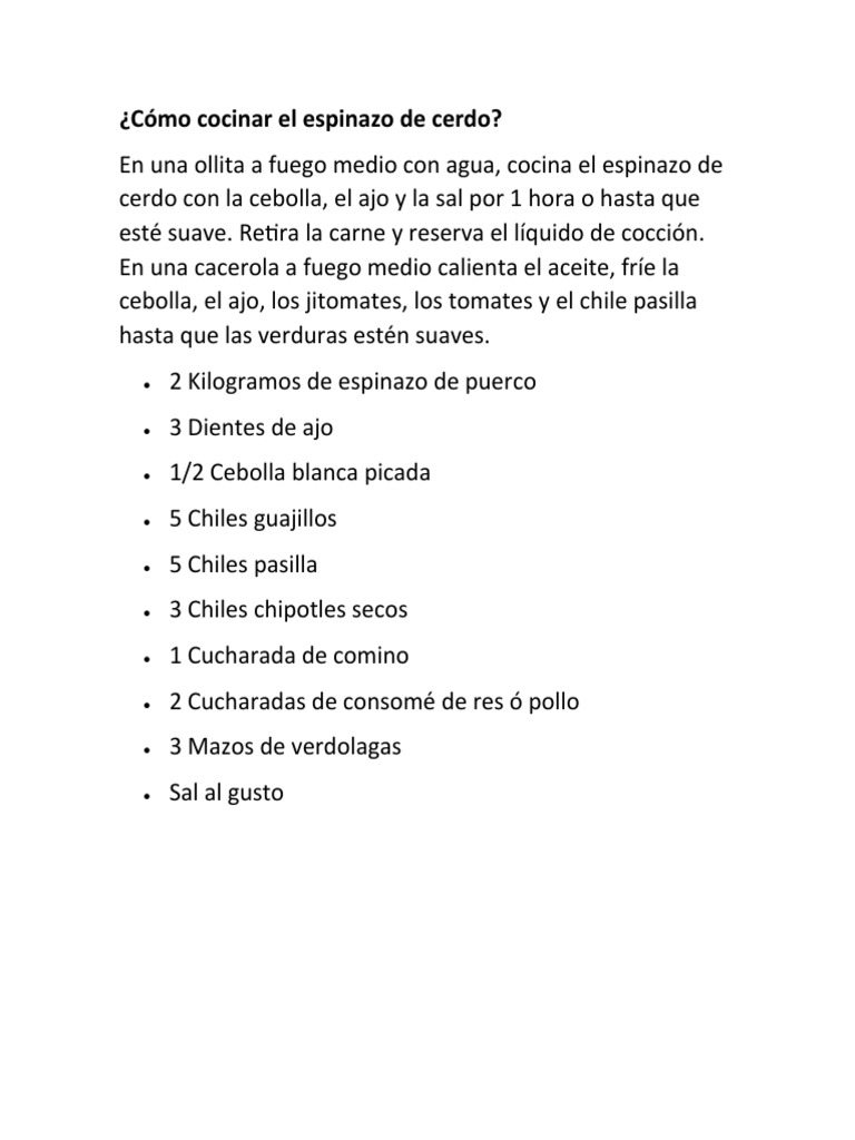 Cómo Cocinar El Espinazo de Cerdo | PDF