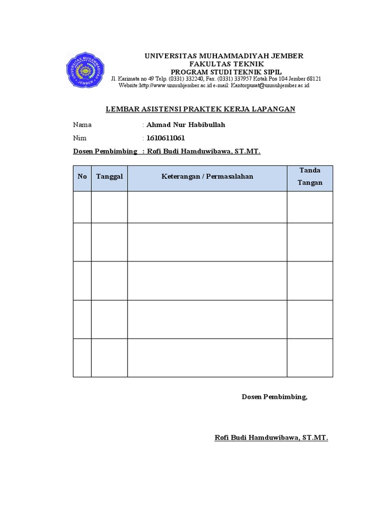 Lembar Asistensi PKL 1 | PDF