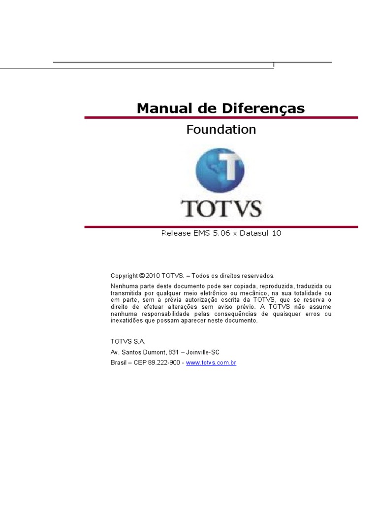 Tec 202 Datasul 11 Manual De Diferencas Ems 5 06 Por Datasul 10 Foundation