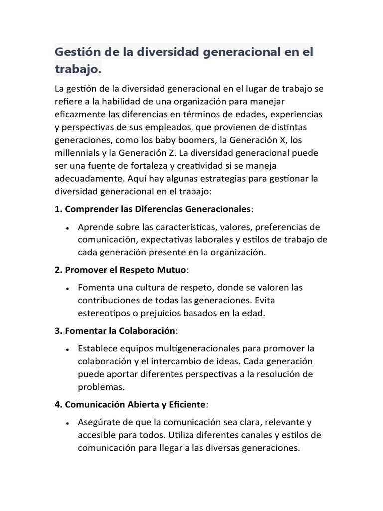 Gestión de La Diversidad Generacional en El Trabajo | PDF | Millennials ...