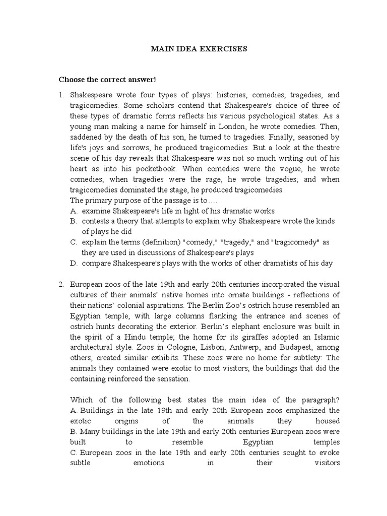 Main Idea Exercises for Literary Analysis | PDF | General Fiction