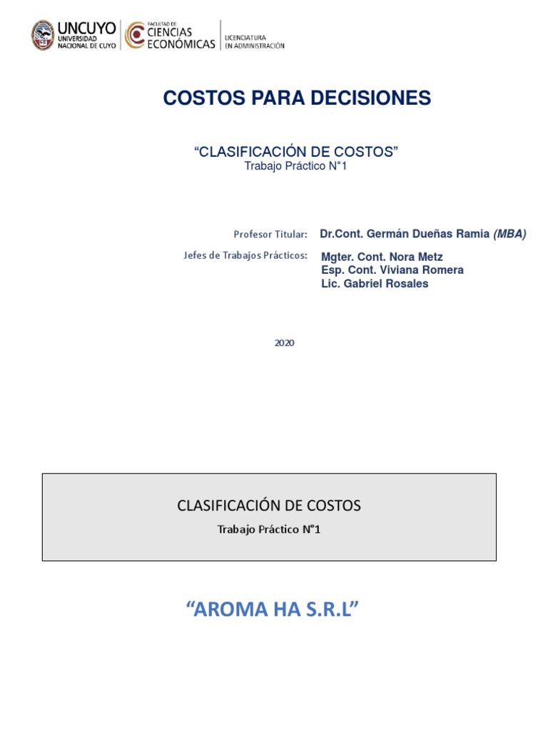 TP N°1 -Clasificación de Costos | PDF | Costo | Comercio