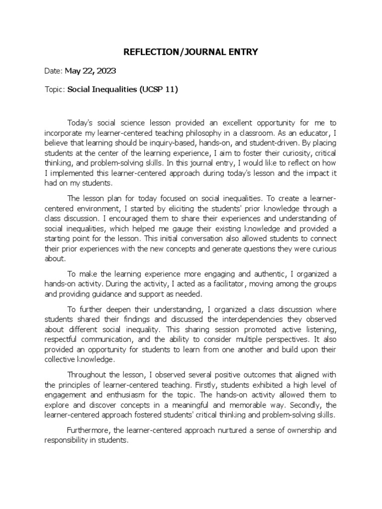 REFLECTION JOURNAL Fourth Quarter | PDF | Learning | Behaviorism