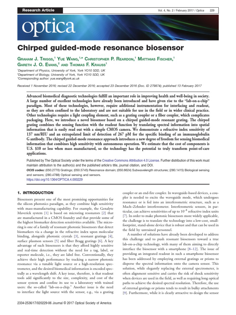 Chirped Guided-Mode Resonance Biosensor | PDF