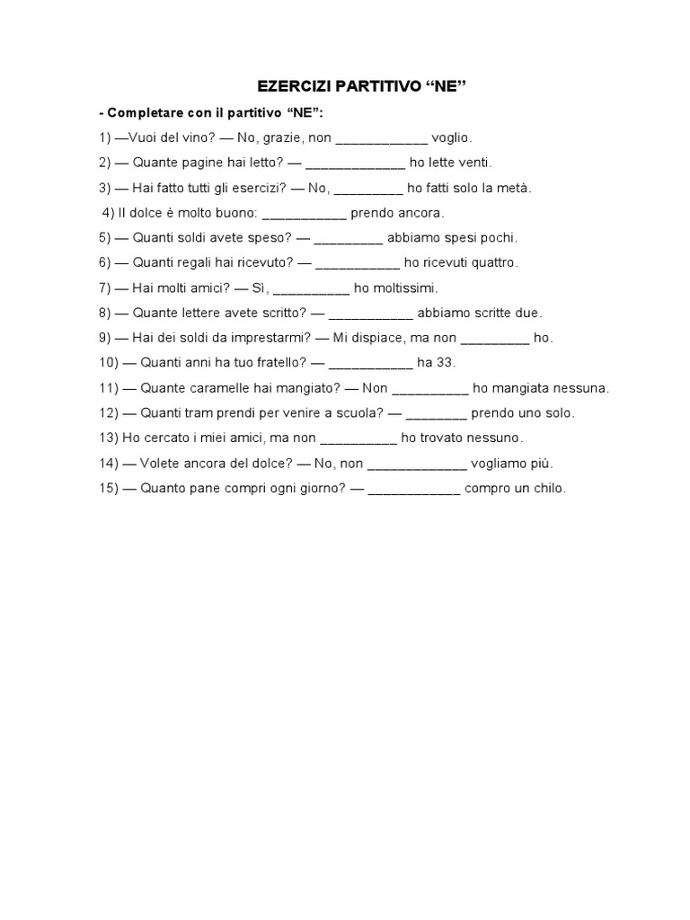 Esercizi Partitivo Ne | PDF