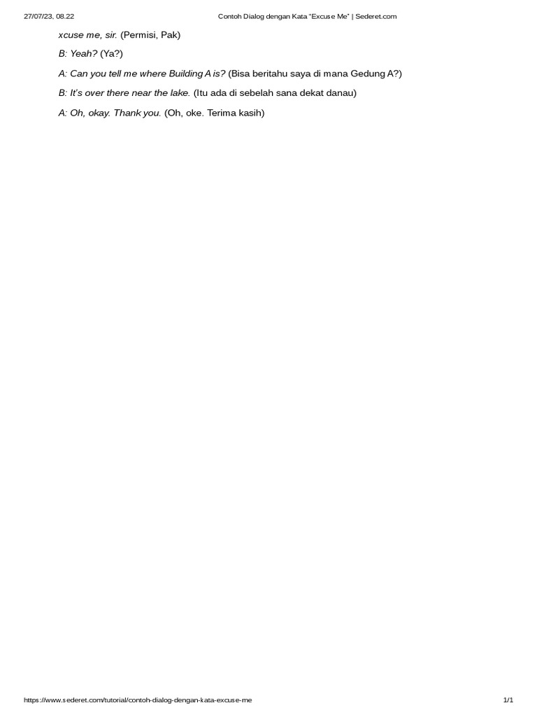 Contoh Dialog Dengan Kata "Excuse Me" | PDF