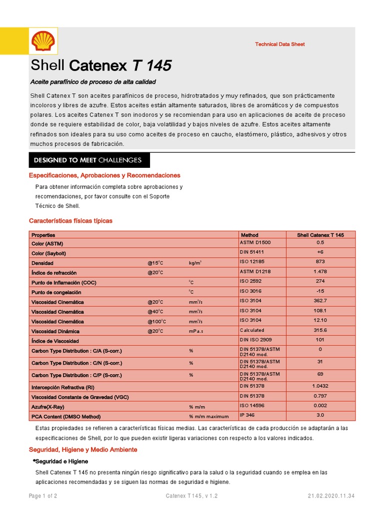 Características del Shell Catenex T 145 | PDF | Naturaleza | Sustancias ...