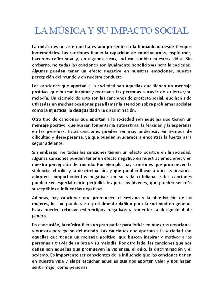 La Música y Su Impacto Social | PDF