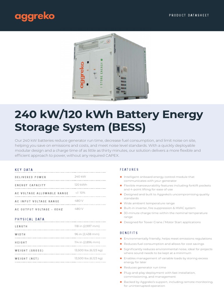 Product Datasheet - 240 KW BESS | PDF