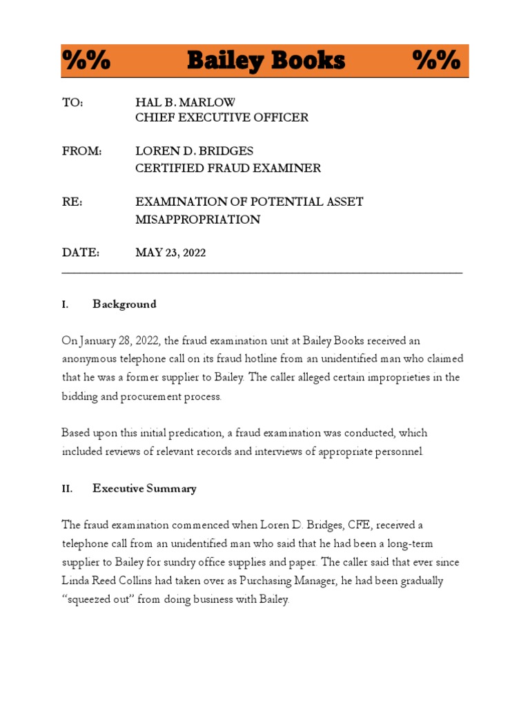 Internal Fraud Report For Bailey Books | PDF