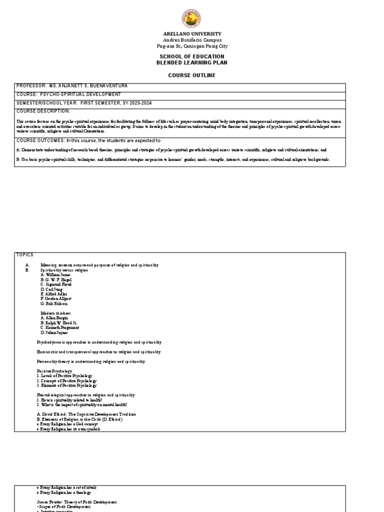 Ved06 Course Outline Psycho-Spiritual Development | PDF