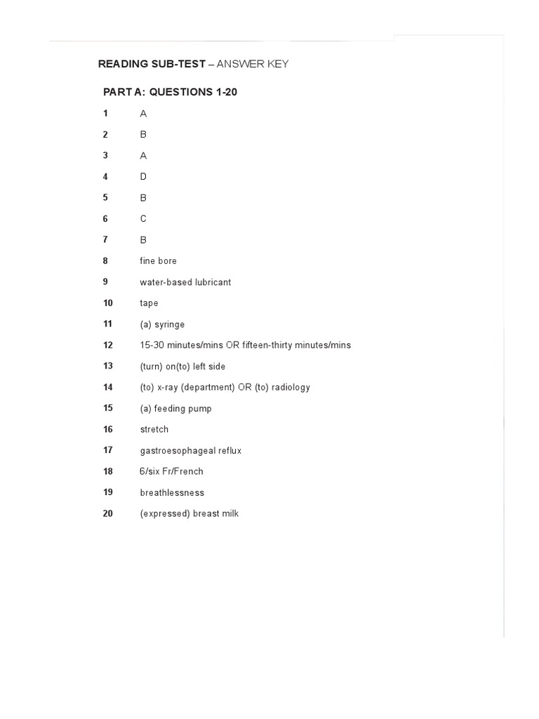 Pediatric Feeding Tube Reading Test | PDF | Science & Mathematics