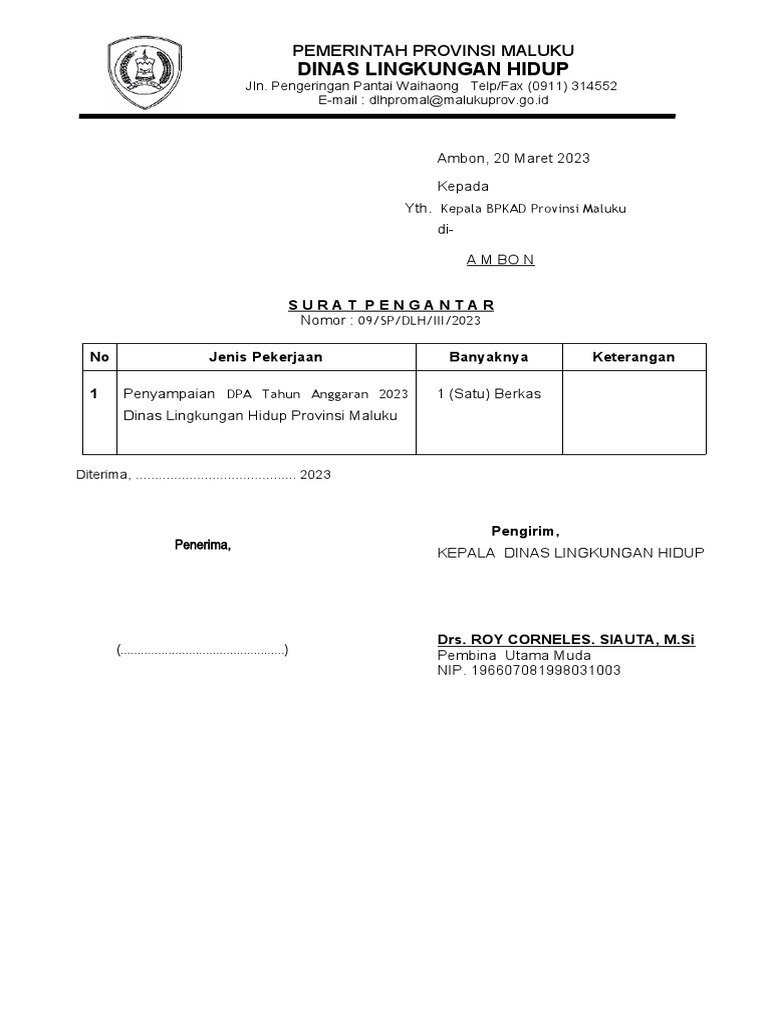 SURAT - PENGANTAR-dpa Dan Pergeseran | PDF