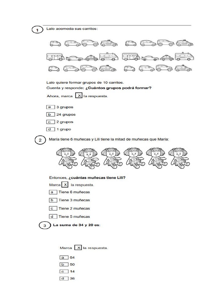 Prueba de Matematicas 2do Primaria | PDF