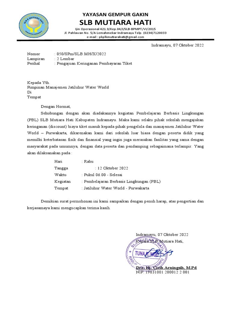 050 Surat permohonan discount Tiket | PDF
