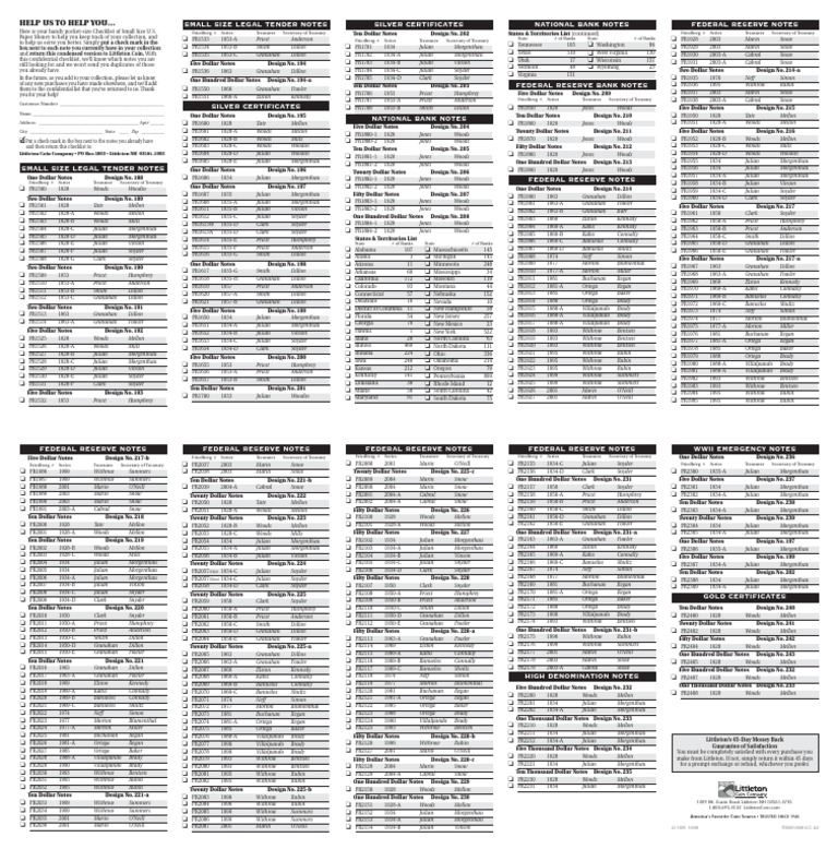 LC 1385 Small Size Paper Money Checklist | Download Free PDF | Silver ...