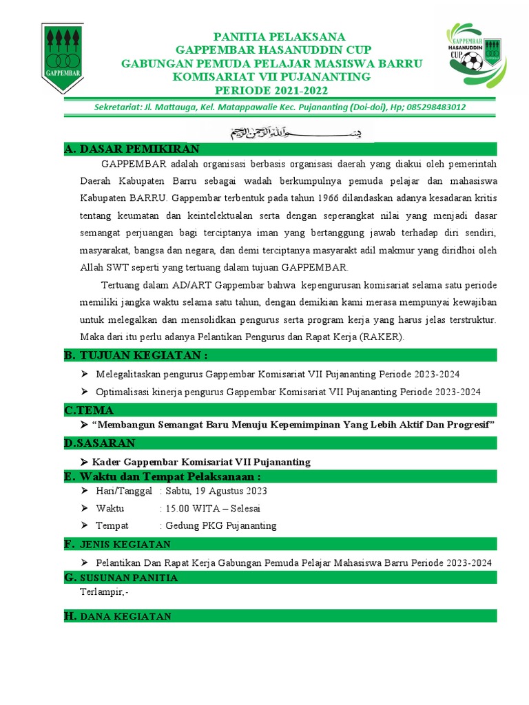 Proposal Pelantikan & Raker 2023-2024-2 | PDF