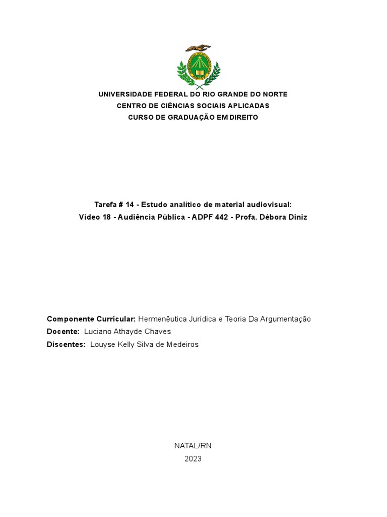 Tarefa # 14 - Estudo Analítico de Material Audiovisual - HJTA | PDF