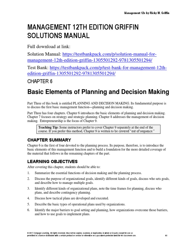 Management 12th Edition Griffin Solutions Manual Download | PDF | Goal ...