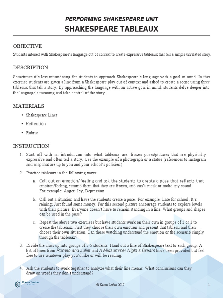 Lesson Plan - Shakespeare Tableaux | PDF | Emotions