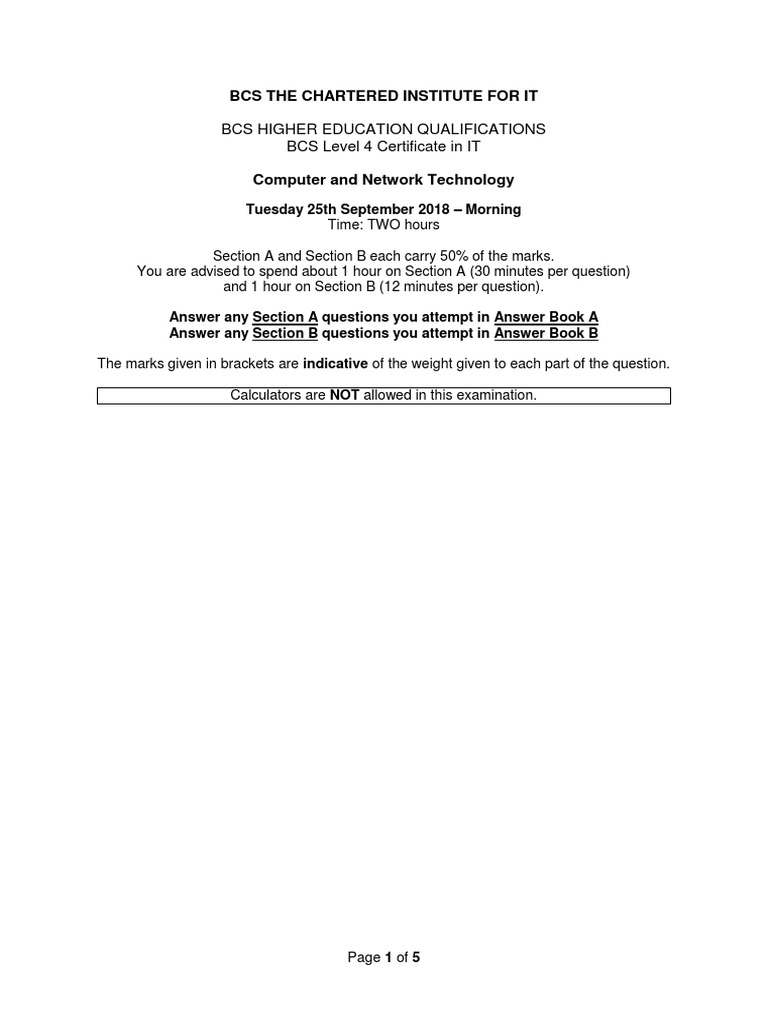 BCS Certificate CNT Past Paper 2018 September | PDF | Teaching Methods & Materials | Computers