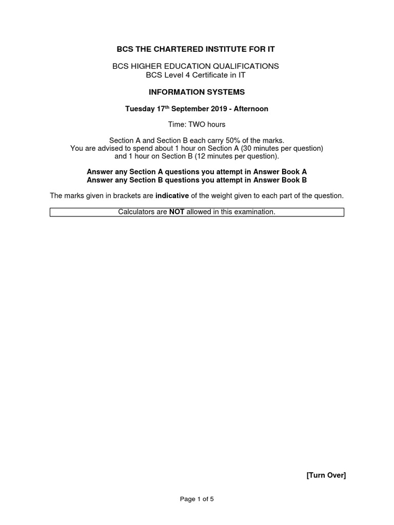 BCS Level 4 IT Exam Paper 2019 | PDF