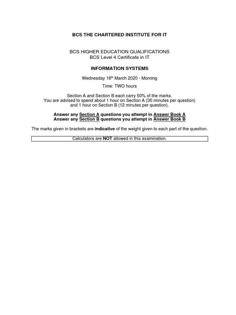 BCS Certificate IS Past Paper 2020 Mar | PDF