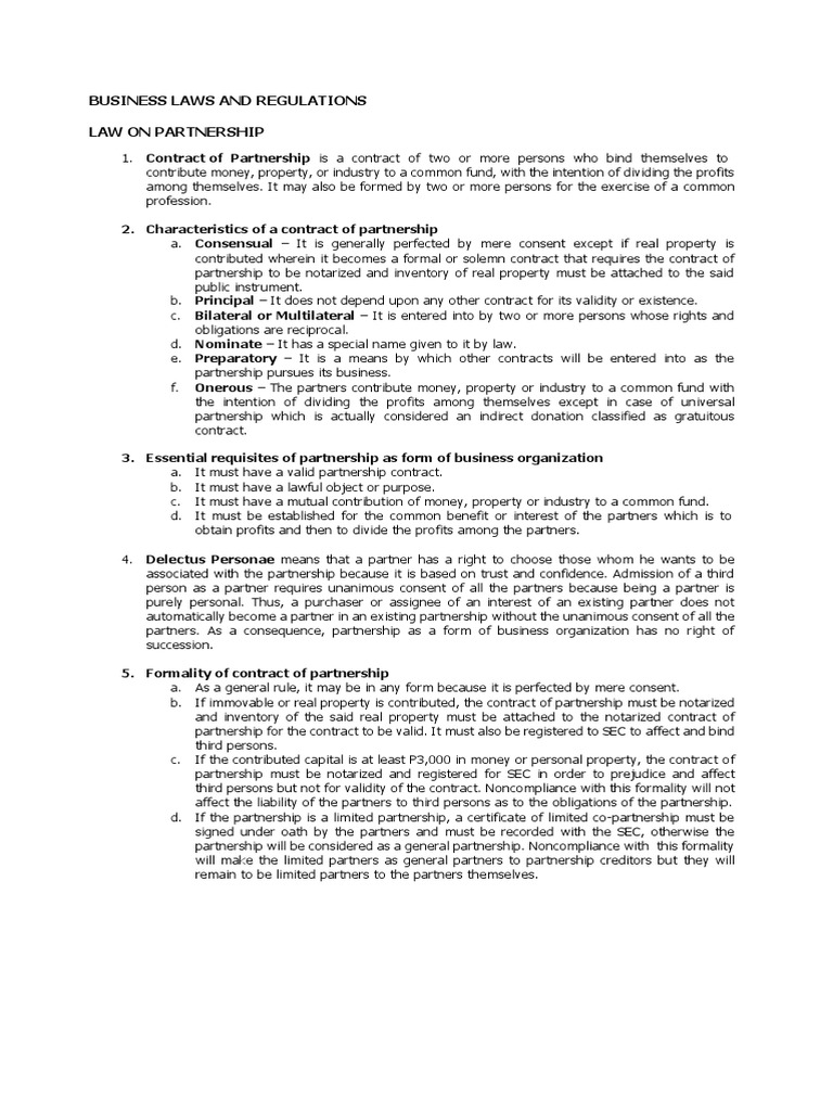 Business Laws and Regulations Part 1 | PDF | Partnership | Limited ...