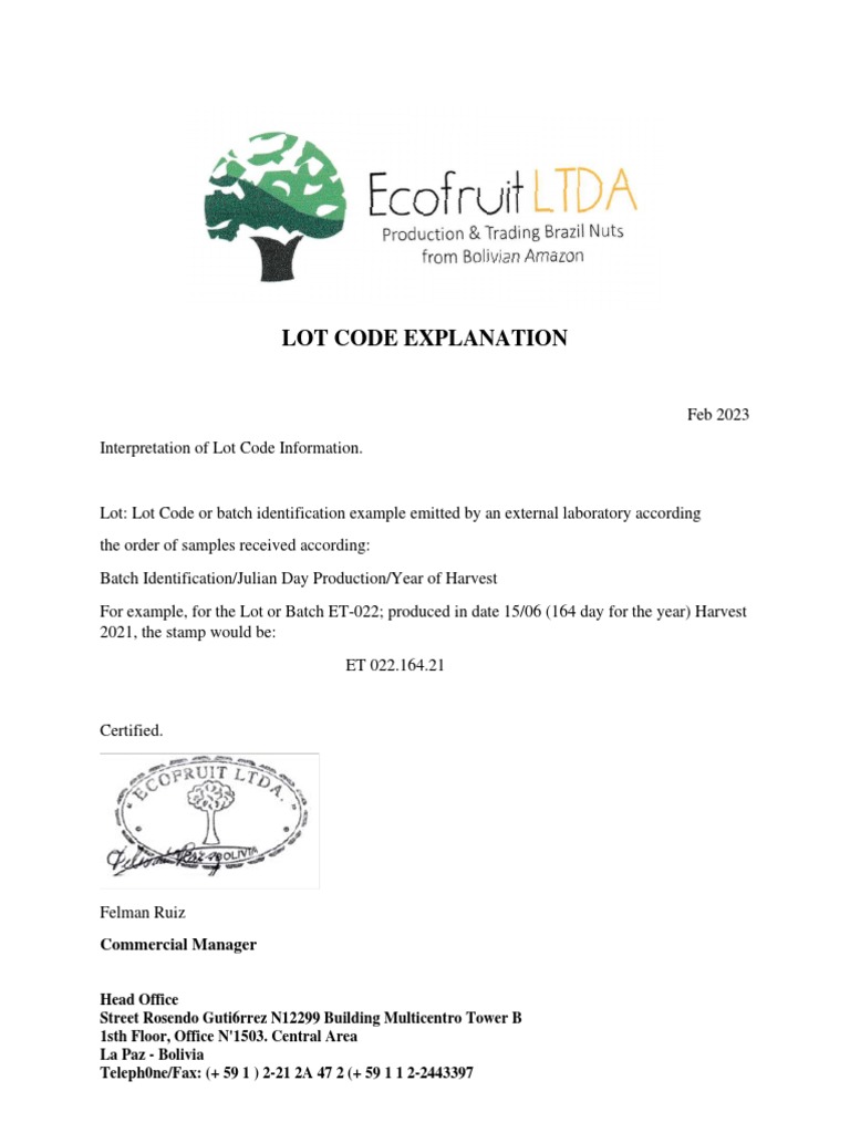 Lot Code Explanation V2023 | PDF