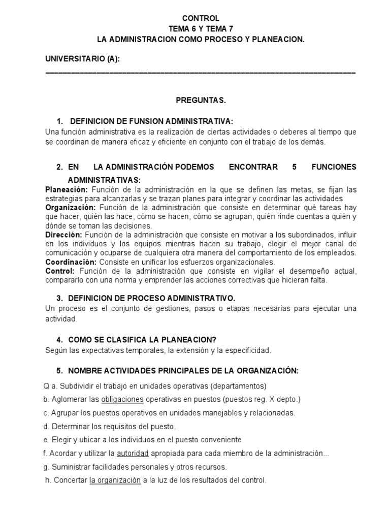 Respuestas Del Control Tema 6 y 7 | PDF | Planificación
